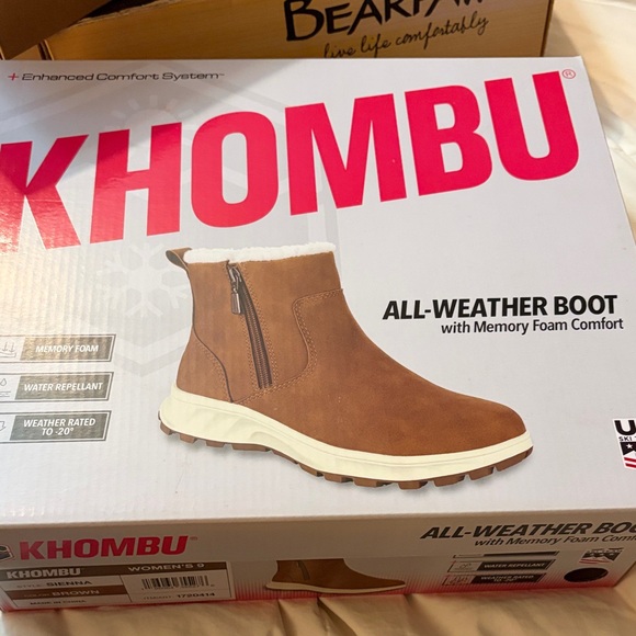 Khombu | Shoes | Khombu Tan Allweather Boots With White Accents | Poshmark